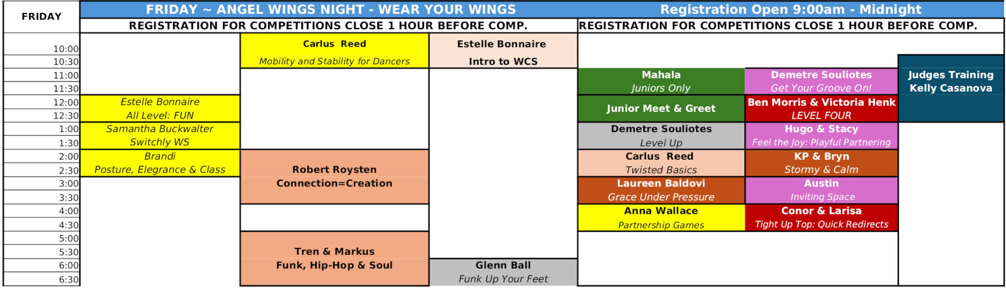 Workshop Schedule – City of Angels | WCS
