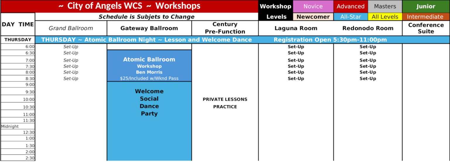 Workshop Schedule – City of Angels | WCS